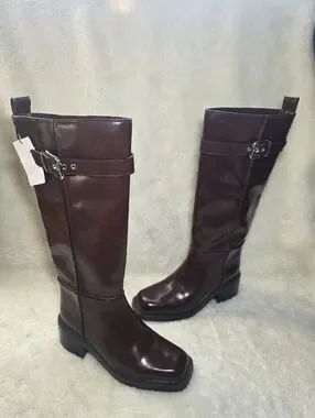 Zara | Shoes | Zara Contrast Topstitch Kneehigh Boots Burgundy Red ...